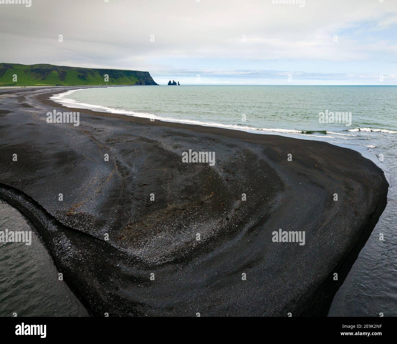 Black Sand Beach and Reynisdrangur Sea Stacks, Vik, Iceland Stock Photo ...