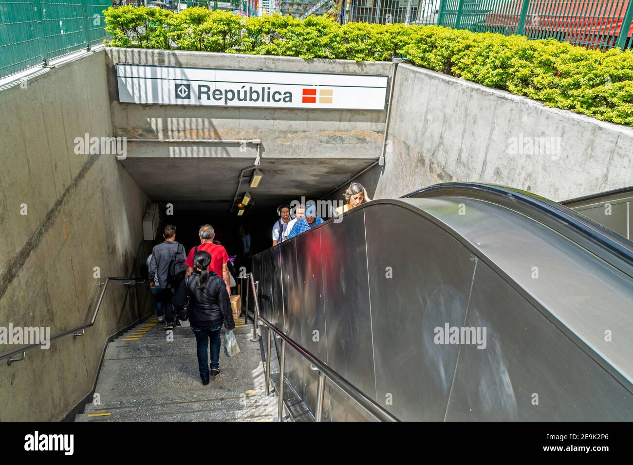 Passengers at a metro station in Praca da Republic (Republic Square) in ...