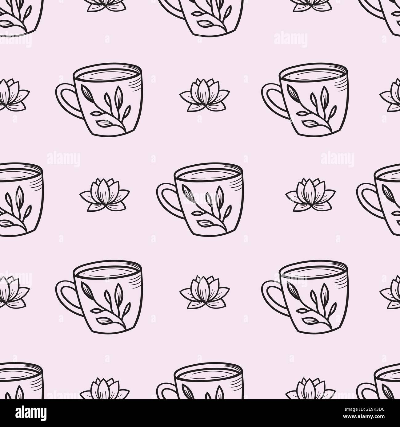 Teacups seamless repeat pattern background vector. Cute mugs, cups with ...