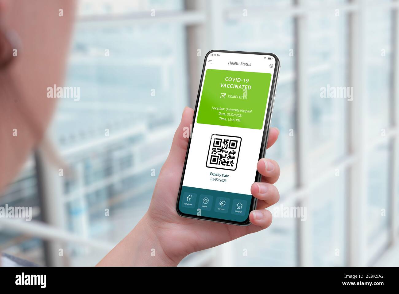 Coronavirus vaccinations certified app interface concept with qr code ...
