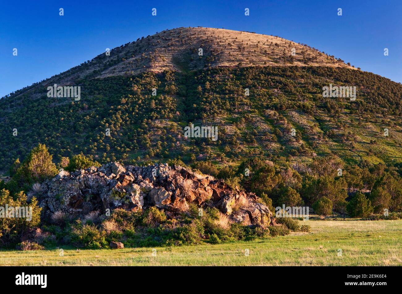 Volcanic rocks at the end of ancient lava flow, crater, Capulin Volcano ...