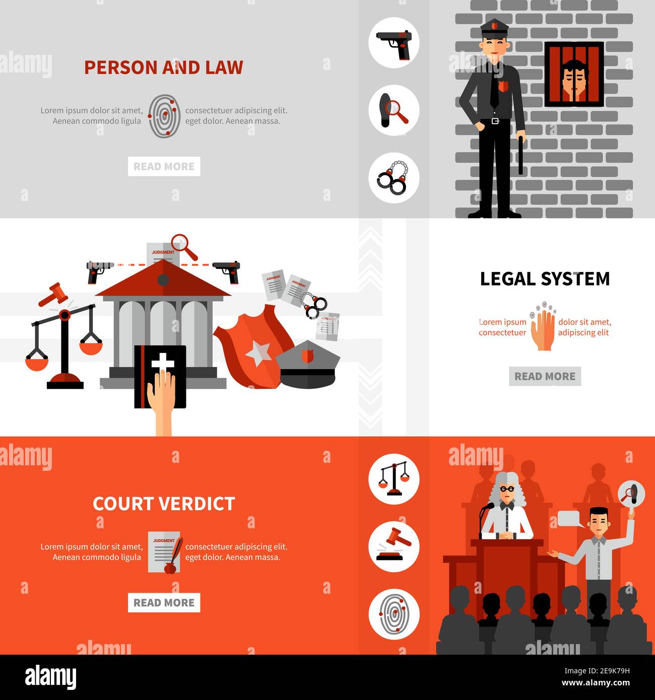 Civil law legal system service online information 3 flat horizontal ...
