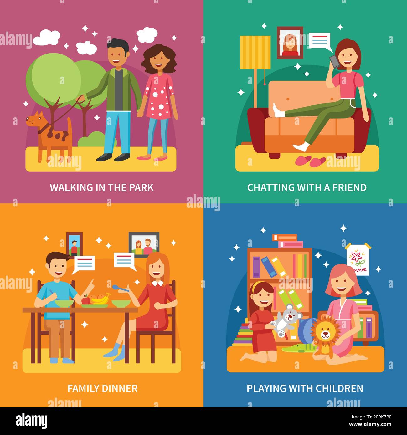 Family concept four square icons abstract composition set vector ...