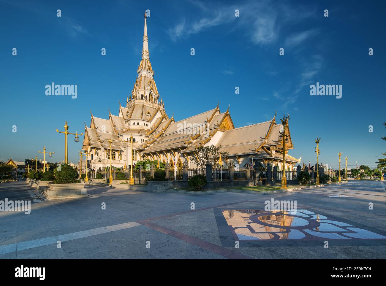 Wat Sothon Wararam Worawihan Thailand in cleared blue morning sky with ...
