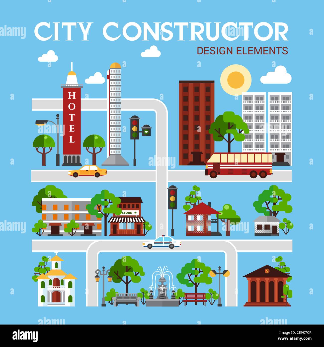 City constructor design elements with different objects of urban ...