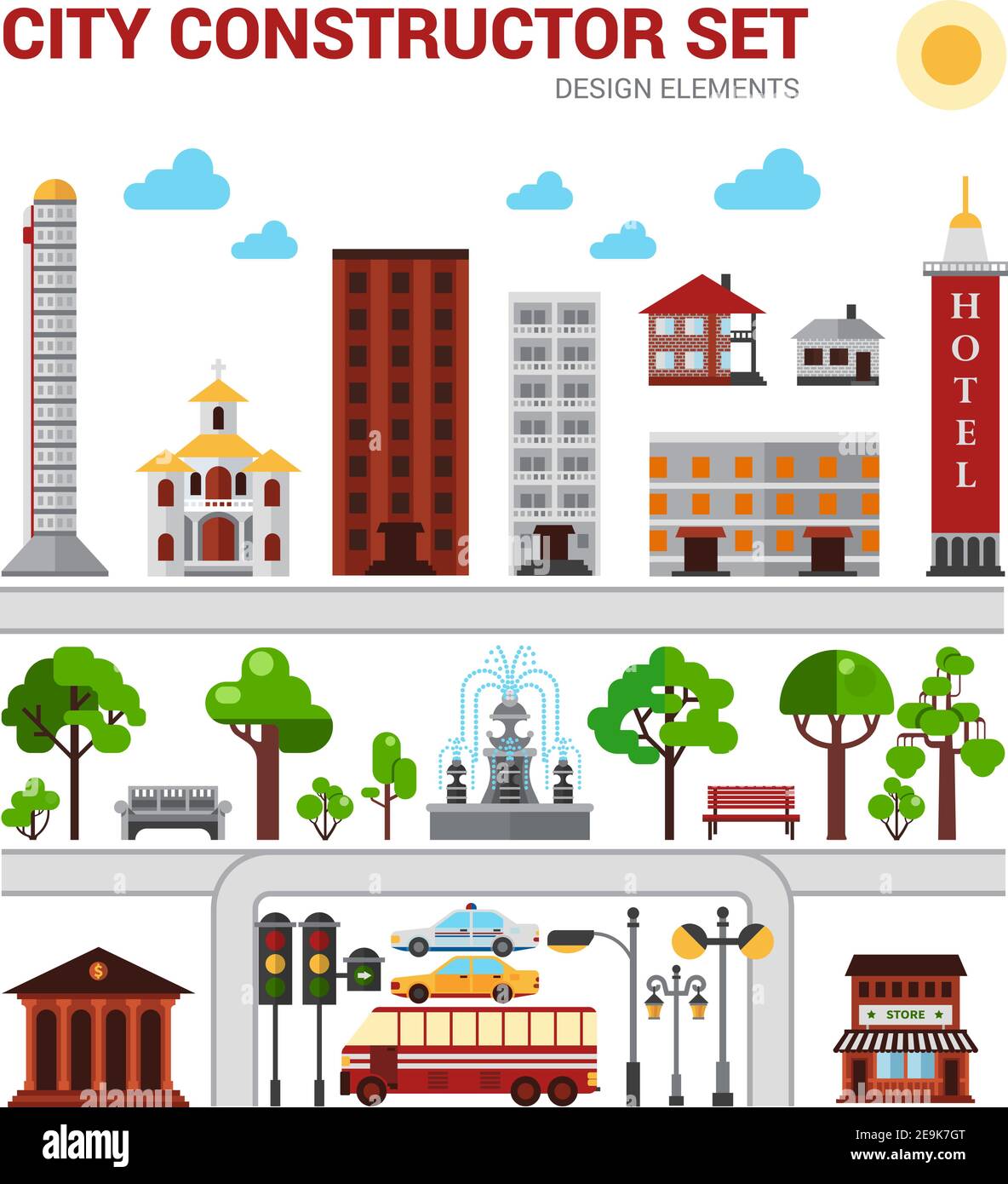 City constructor set with houses parks and urban infrastructure ...