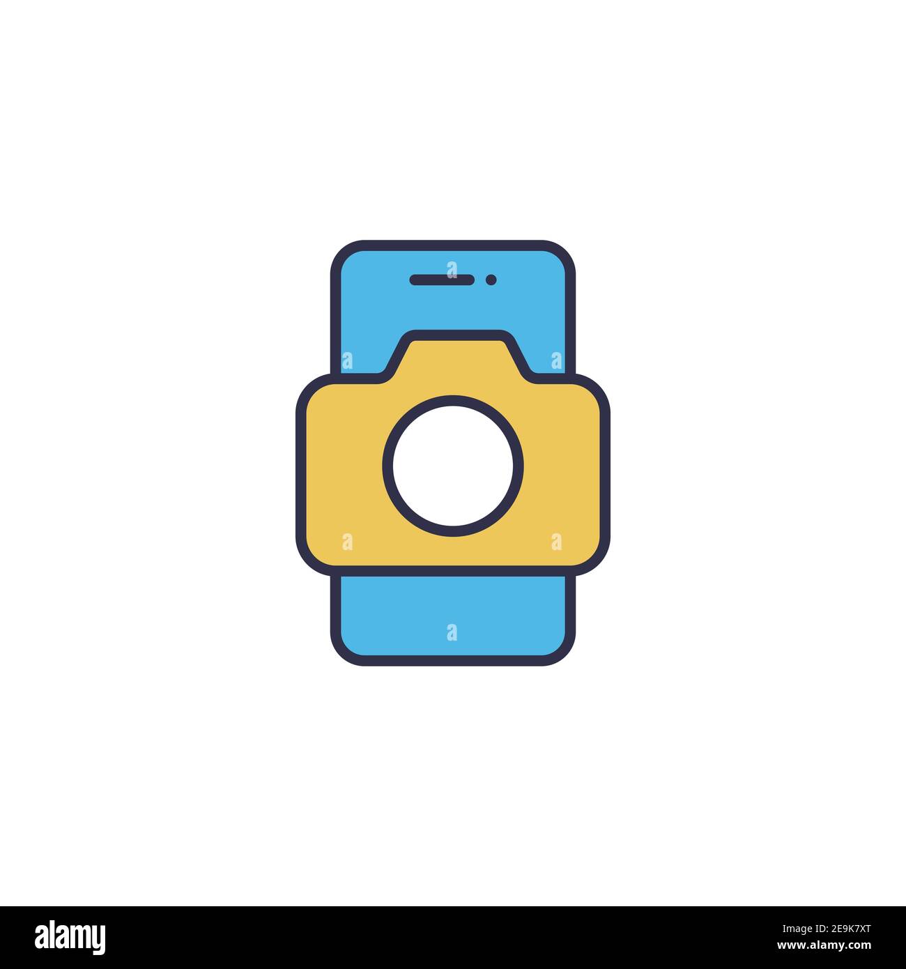 Mobile phone photography camera icon, color, line, outline vector sign ...