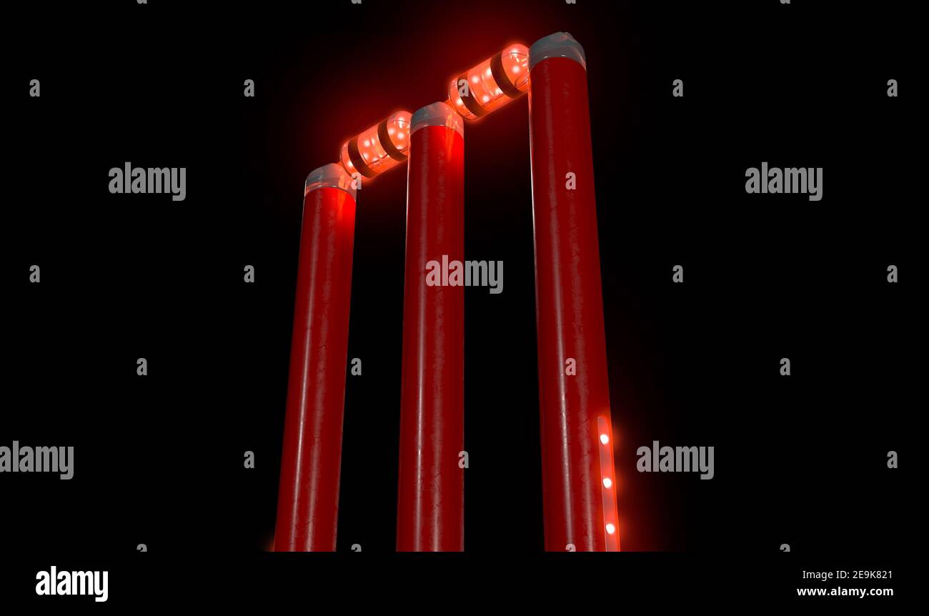 Red electronic cricket wickets with bails and illuminating LED lights ...