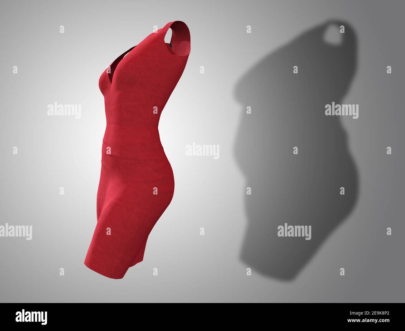 Conceptual fat overweight obese shadow female dress outfit vs slim fit ...