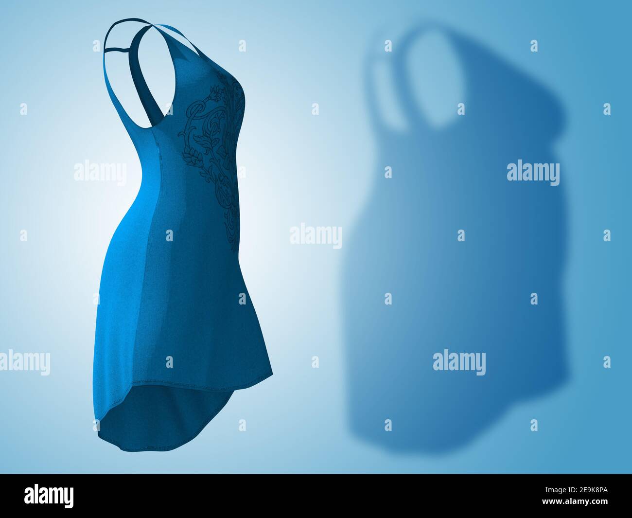 Conceptual fat overweight obese shadow female dress outfit vs slim fit ...