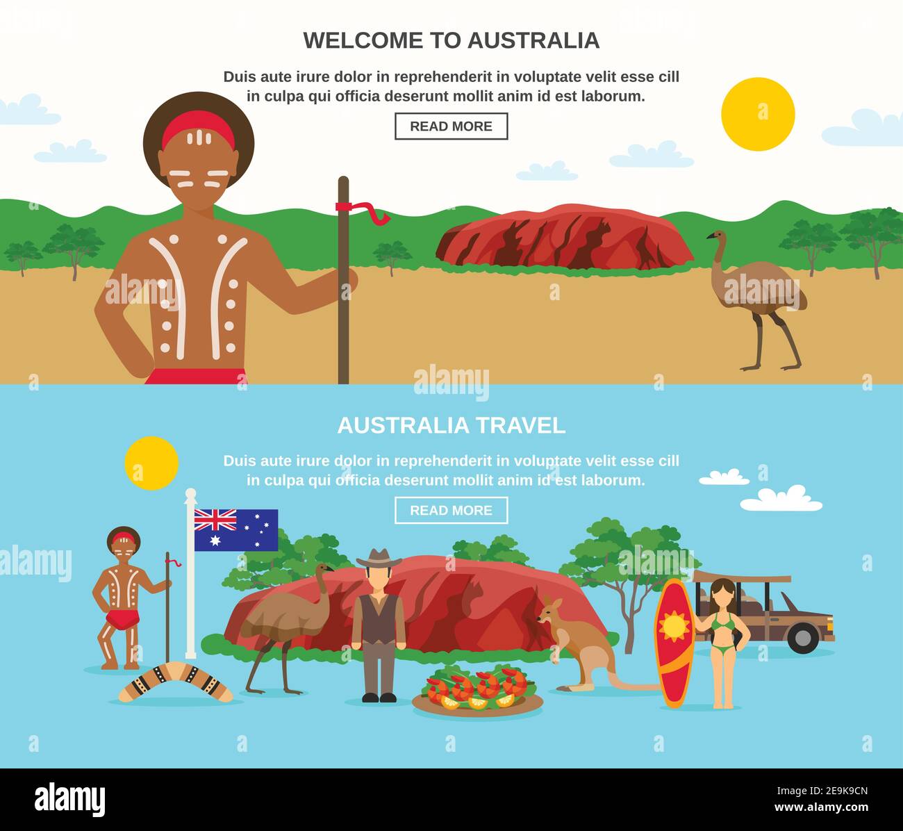 Welcome to australia banners with landscape seafood aborigine surfing ...