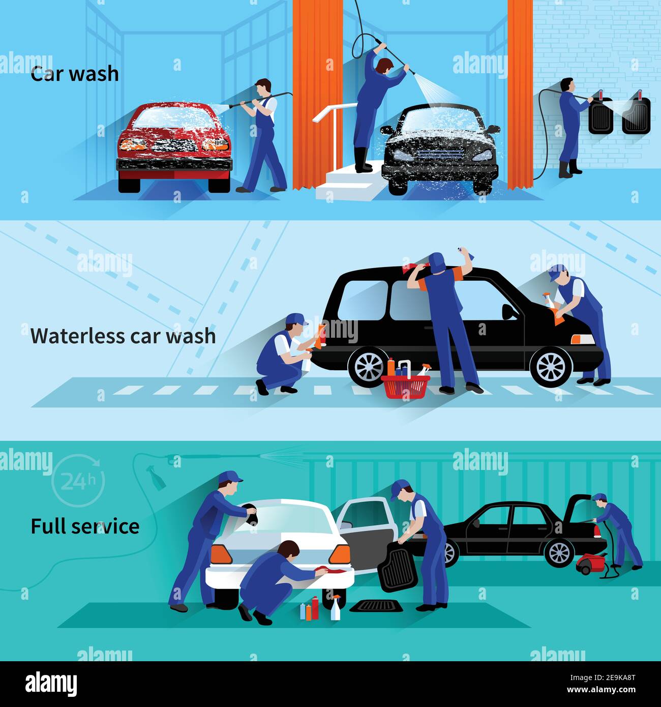 Full service car wash with attendants team cleaning vehicle 3 flat ...