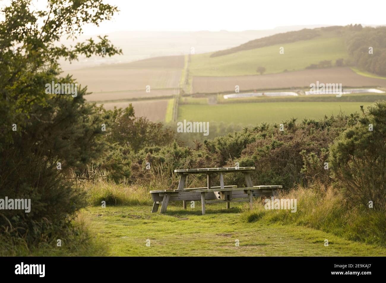 Modern outdoor rest area with a backdrop on ancient field system Stock ...