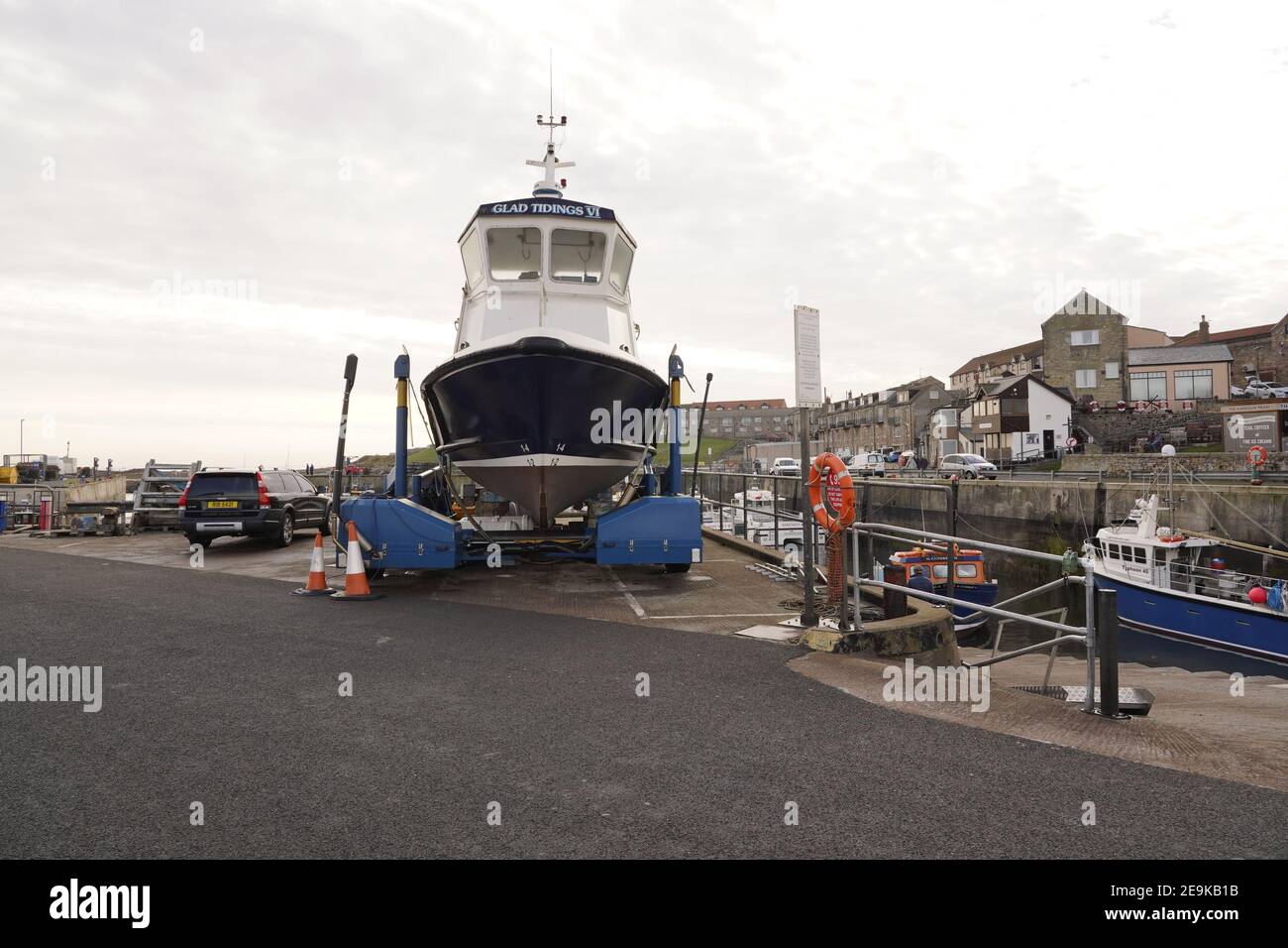 working fishing port of Seahouses in Northumberland, England Stock ...