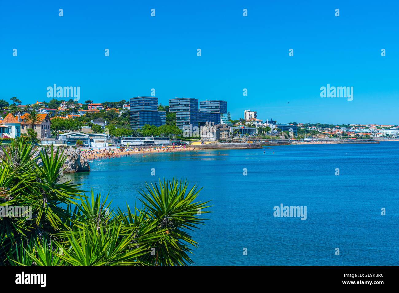Palace of duques of palmela viewed behind Duquesa beach in Cascais ...