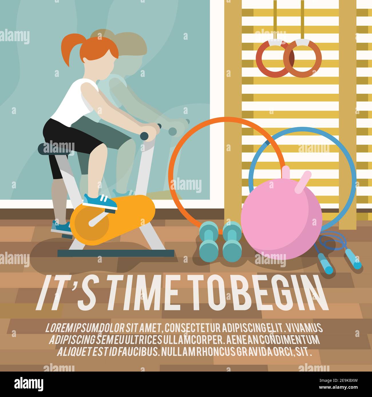 Woman on cycling machine in gymnasium fitness lifestyle time to begin ...