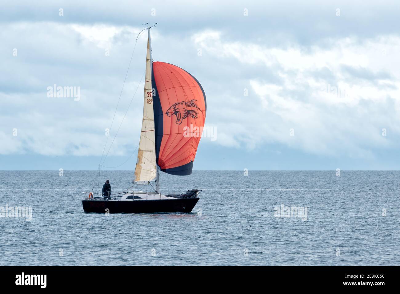 VICTORIA, CANADA - Jan 31, 2021: Sail boat with unique sail design ...