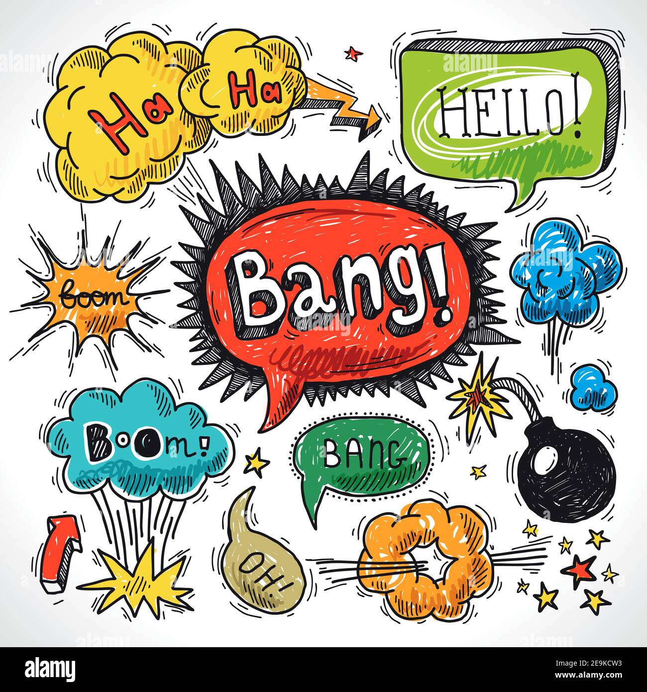 Comic speech bubble sketch design element symbol boom splash bomb ...