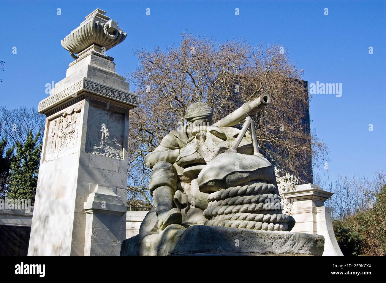 Statue of a sailor firing a gun at Portsmouth's Cenotaph war memorial ...