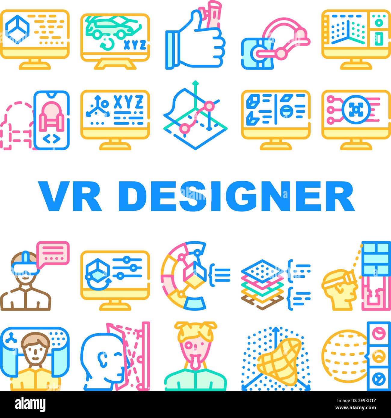 Vr Designer Occupation Collection Icons Set Vector Stock Vector Image ...
