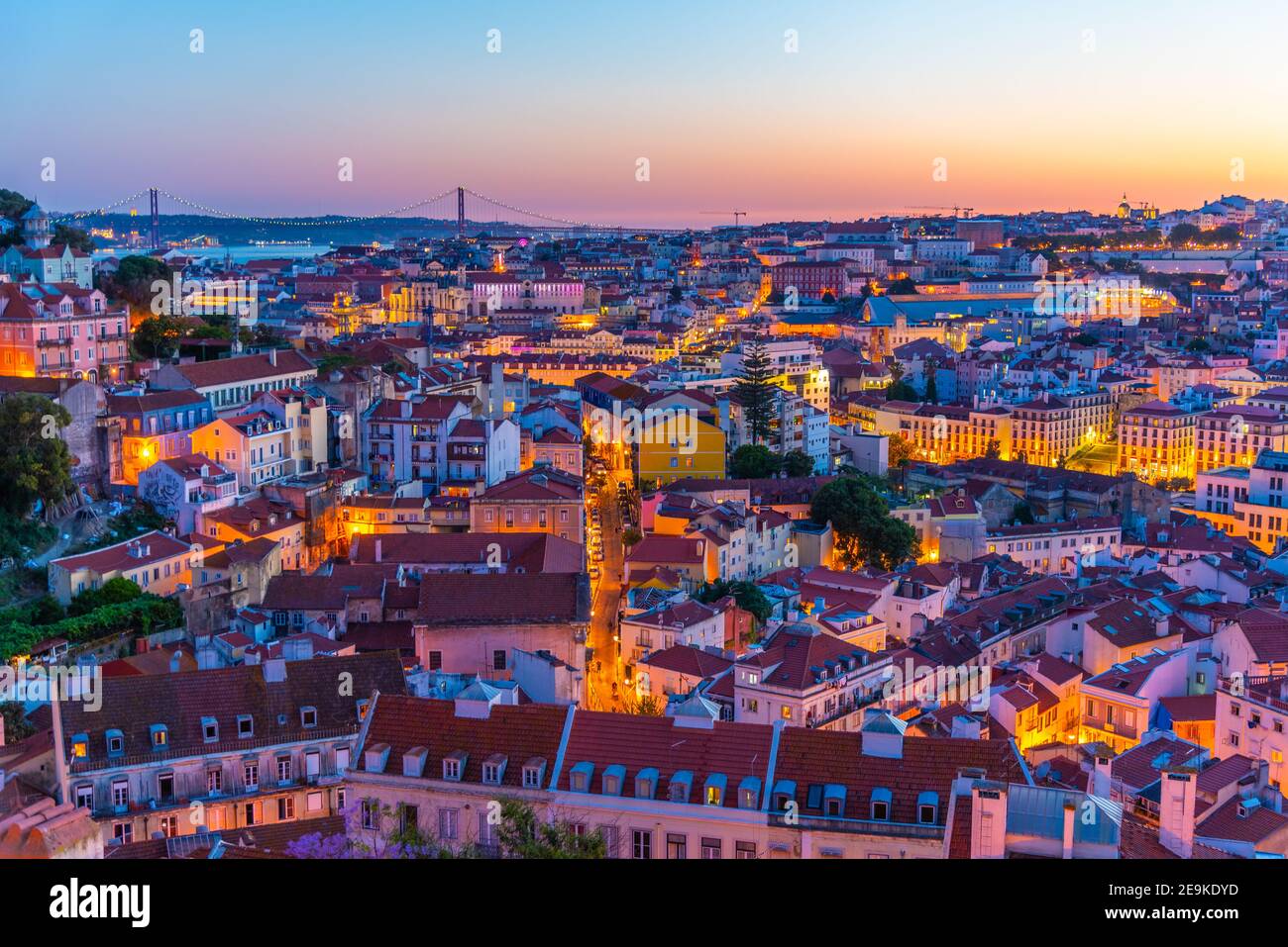 Aerial view of downtown Lisbon from Graca viewpoint, Portugal Stock ...