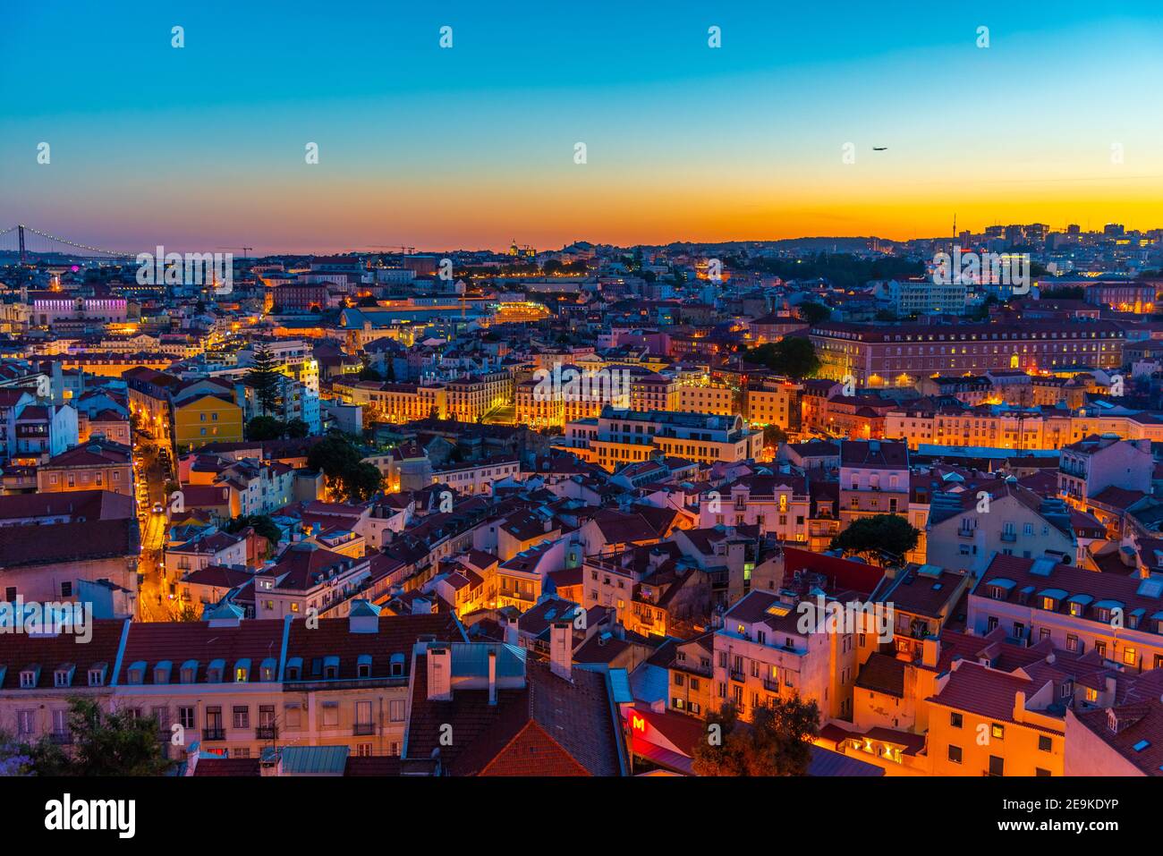 Aerial view of downtown Lisbon from Graca viewpoint, Portugal Stock ...