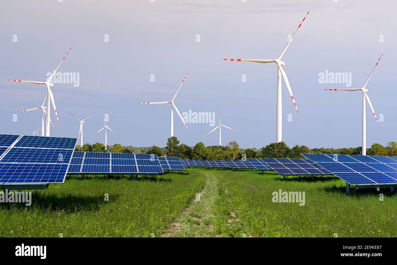 solar energy panels and wind turbine Stock Photo - Alamy