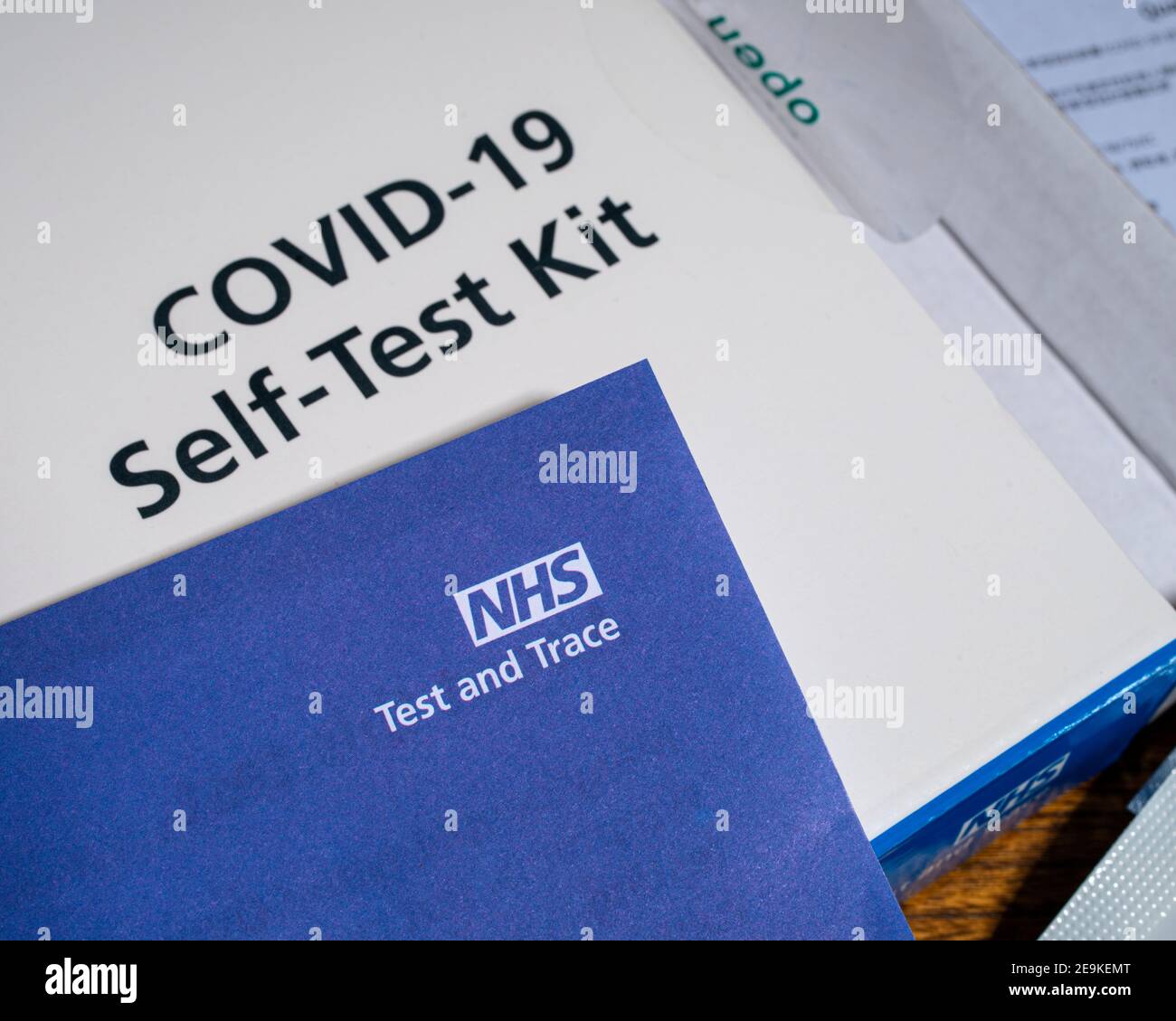 London, UK - January 29th 2021:An opened COVID-19 Self-Test Kit, or ...