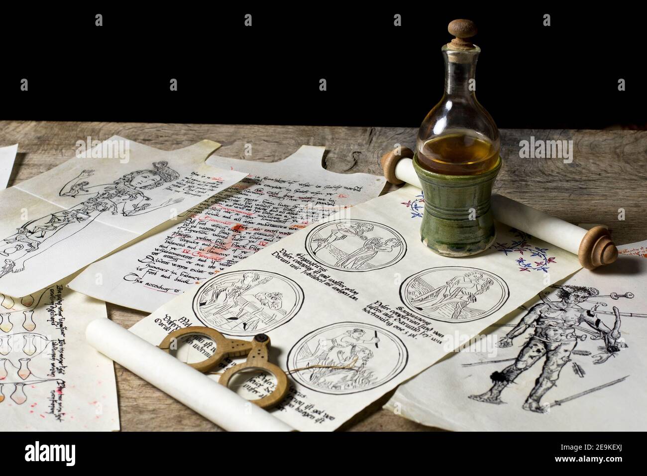 Medieval physician's medical charts with urine bottle Stock Photo - Alamy