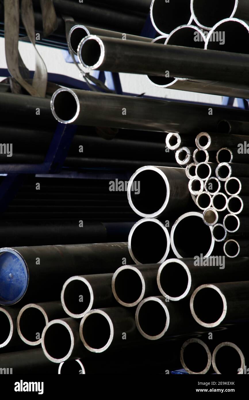 Steel pipes inside the factory Stock Photo - Alamy
