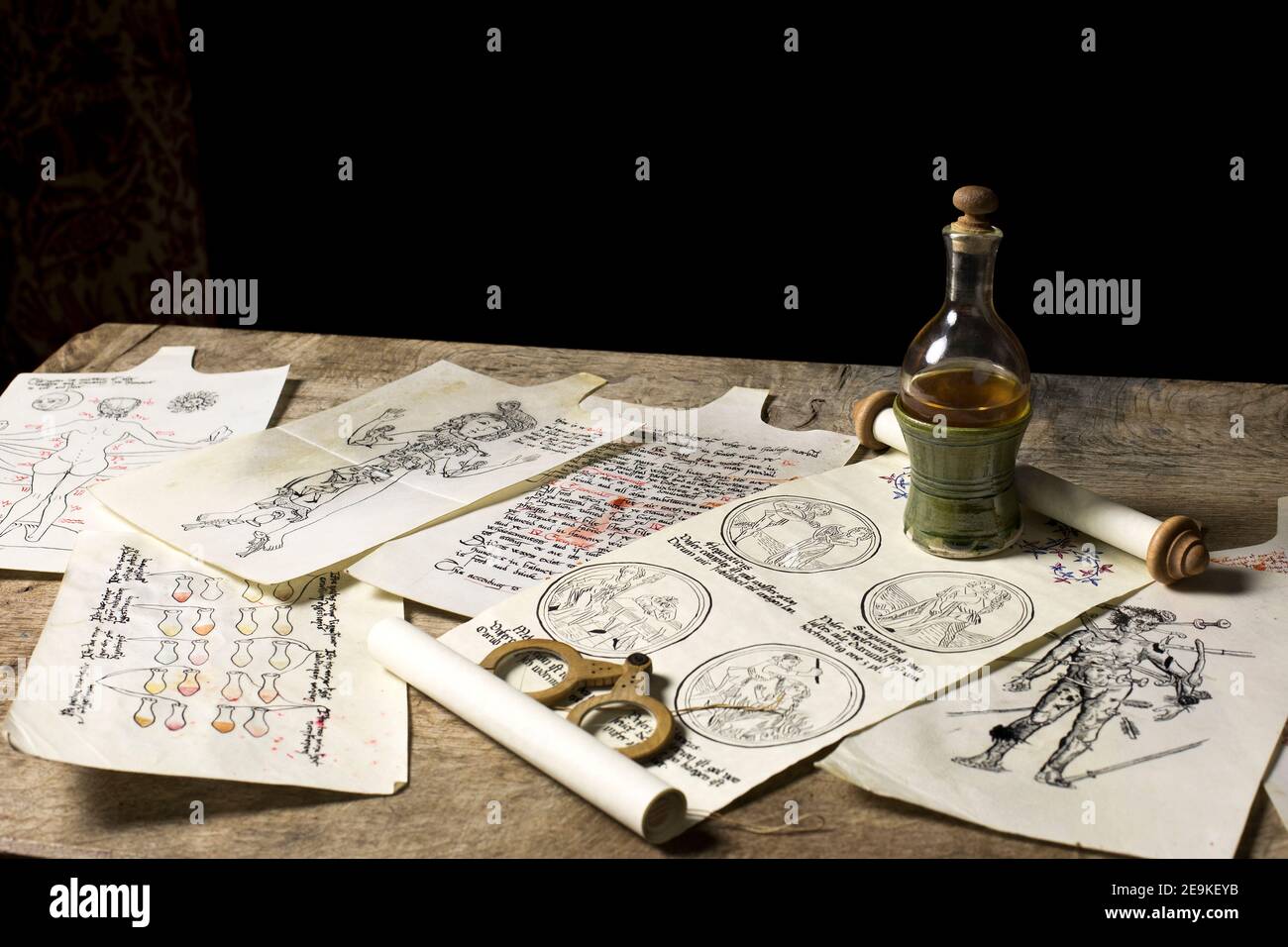 Medieval physician's medical charts with urine bottle Stock Photo - Alamy