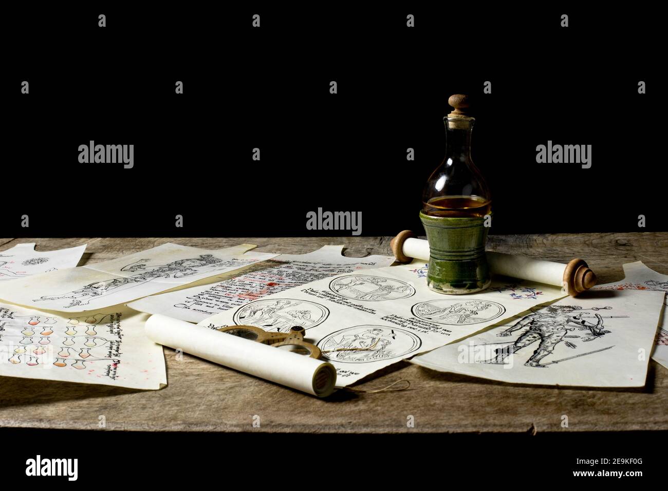 Medieval physician's medical charts with urine bottle Stock Photo - Alamy