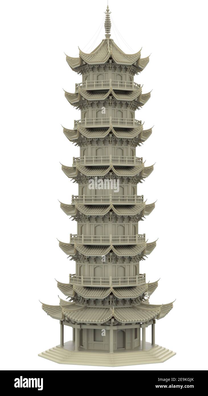 Pagoda front view isolated on background. 3d rendering - illustration ...