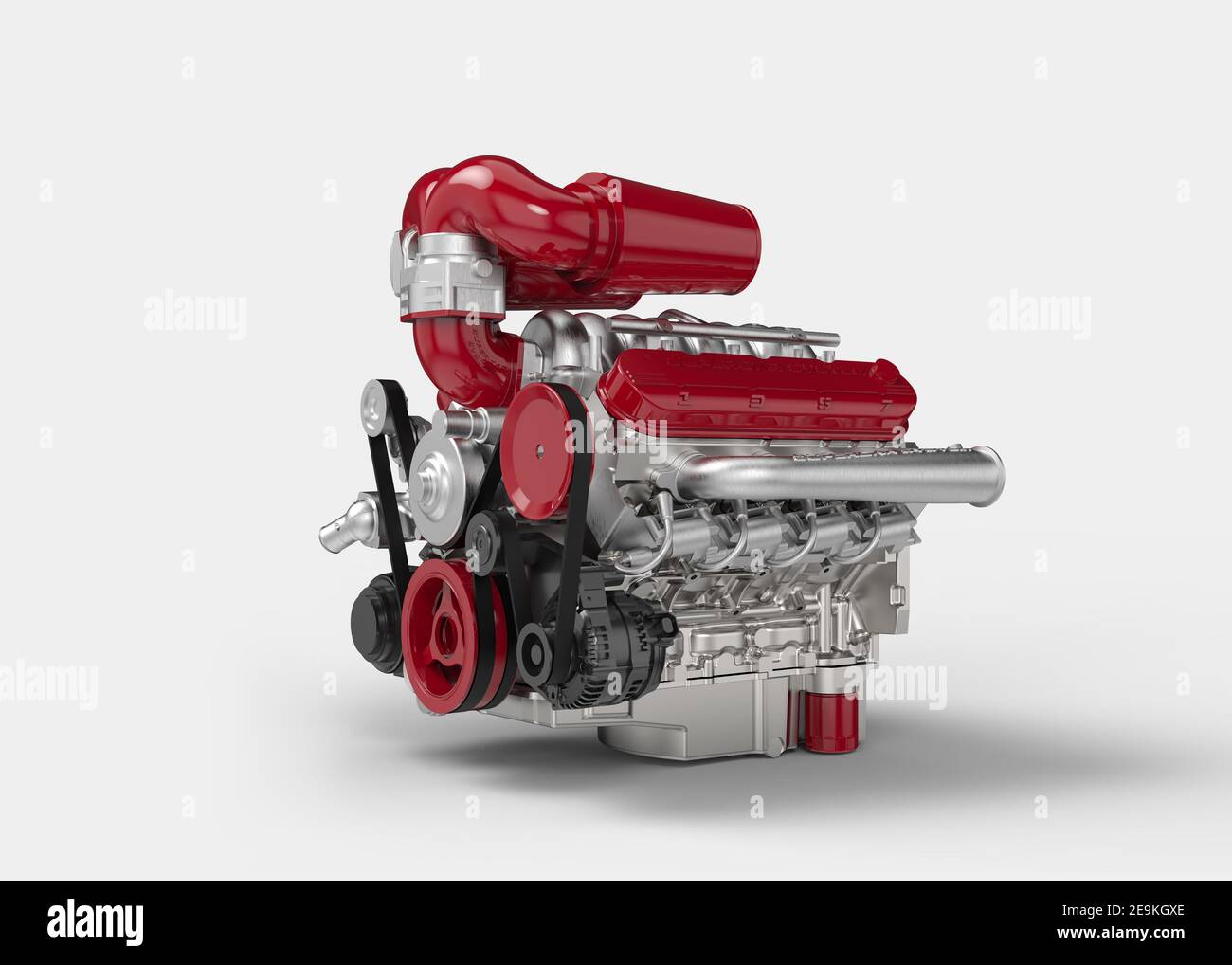 Car engine with shadow. 3D rendering. Side view Stock Photo - Alamy