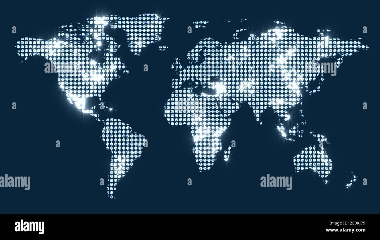 World Map Glitter. Artistic interpretation of world map on dark blue ...