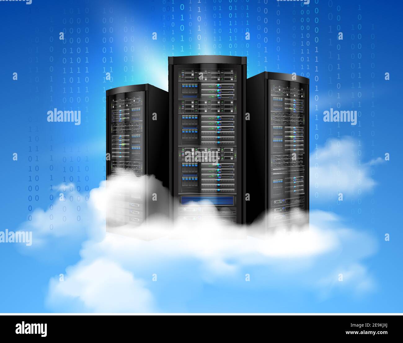 Network data server with realistic cloud and binary code background ...