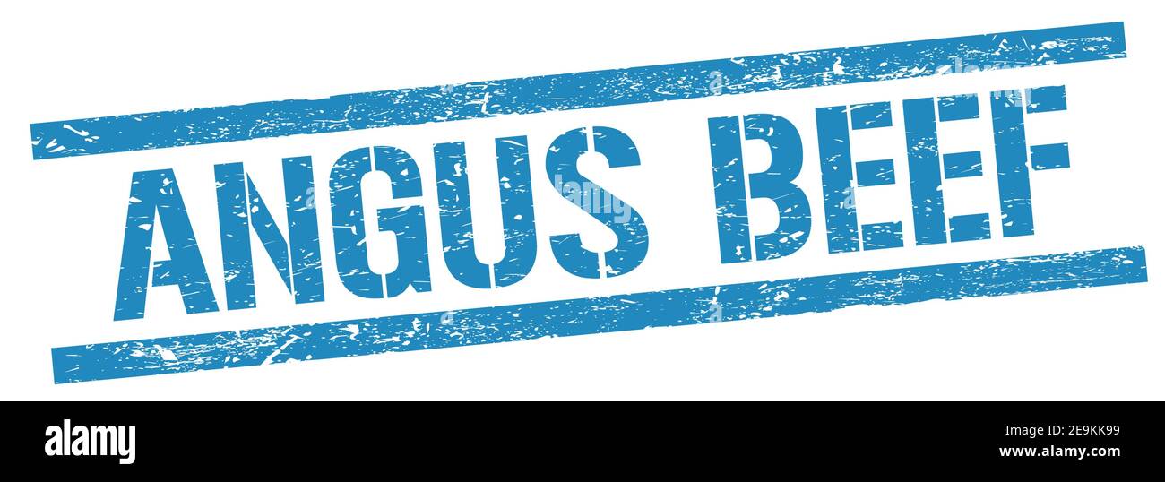 ANGUS BEEF text on blue grungy rectangle stamp sign Stock Photo - Alamy