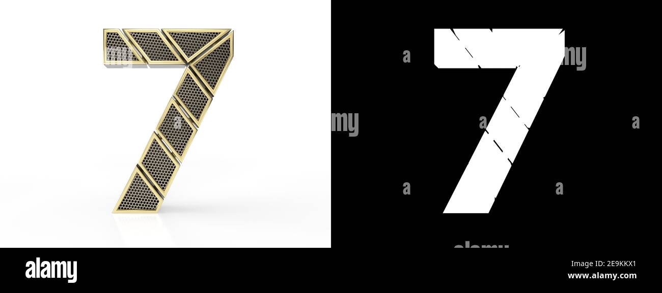 Gold number seven (number 7) cut into perforated gold segments with ...