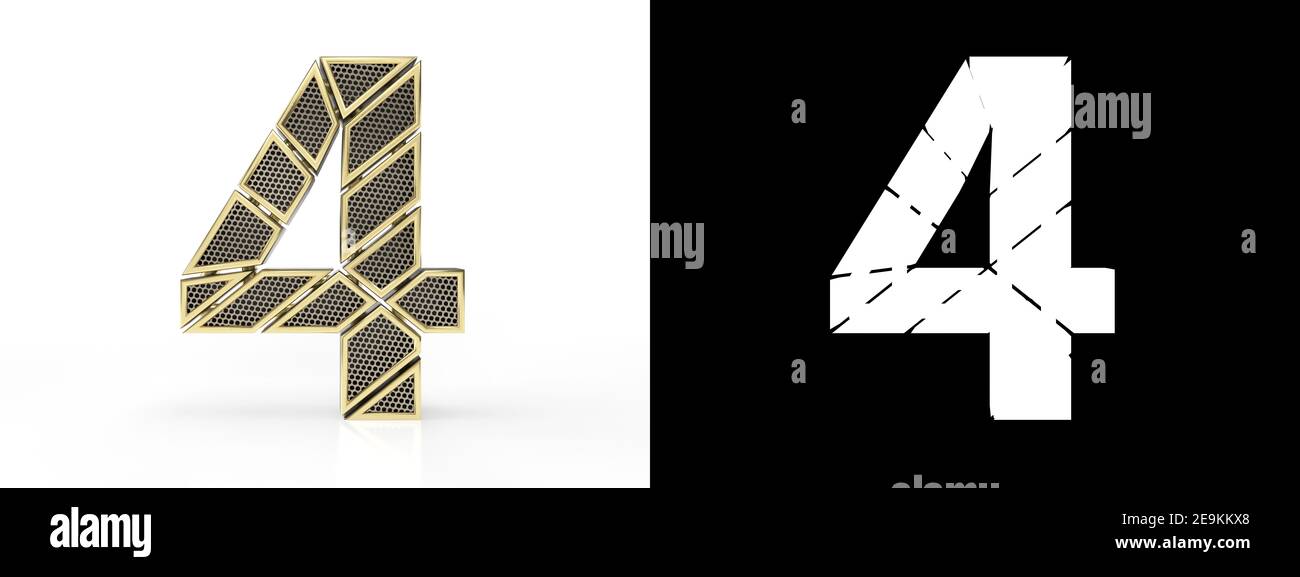 Gold number four (number 4) cut into perforated gold segments with ...