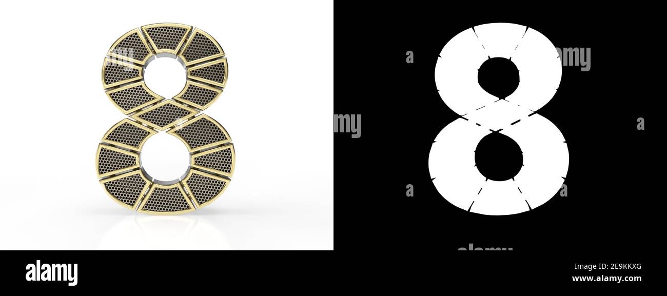 Gold number eight (number 8) cut into perforated gold segments with ...