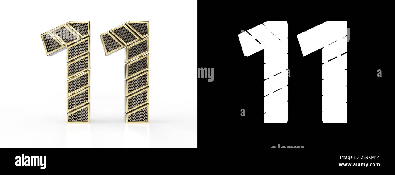 Gold number eleven (number 11) cut into perforated gold segments with ...