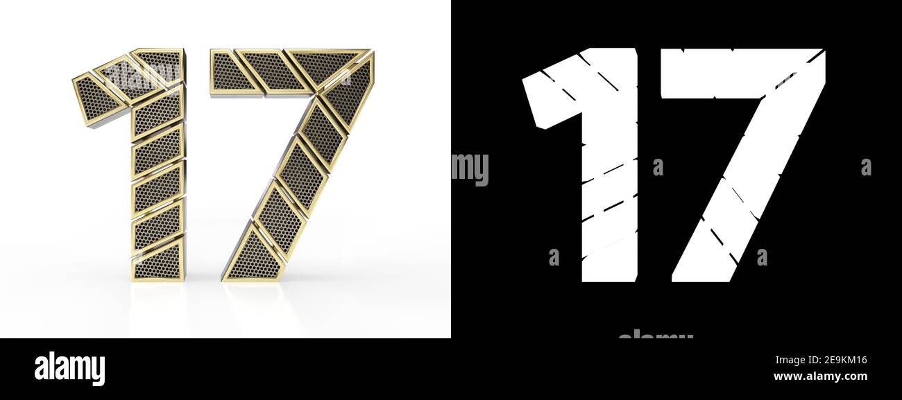 Gold number seventeen (number 17) cut into perforated gold segments ...