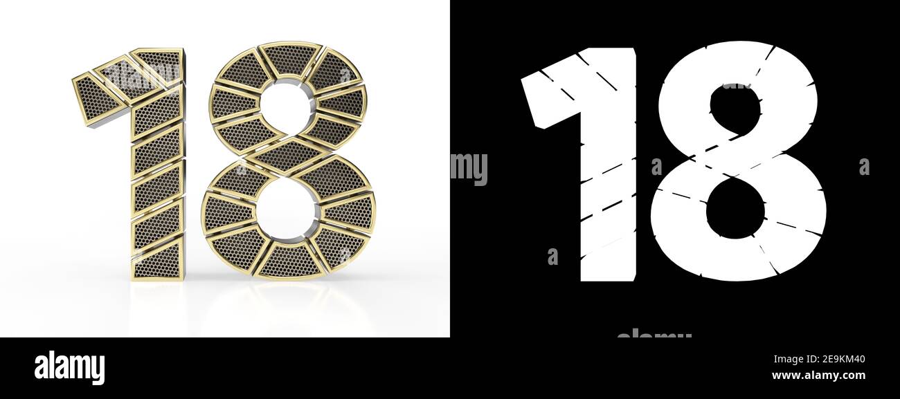 Gold number eighteen (number 18) cut into perforated gold segments with ...