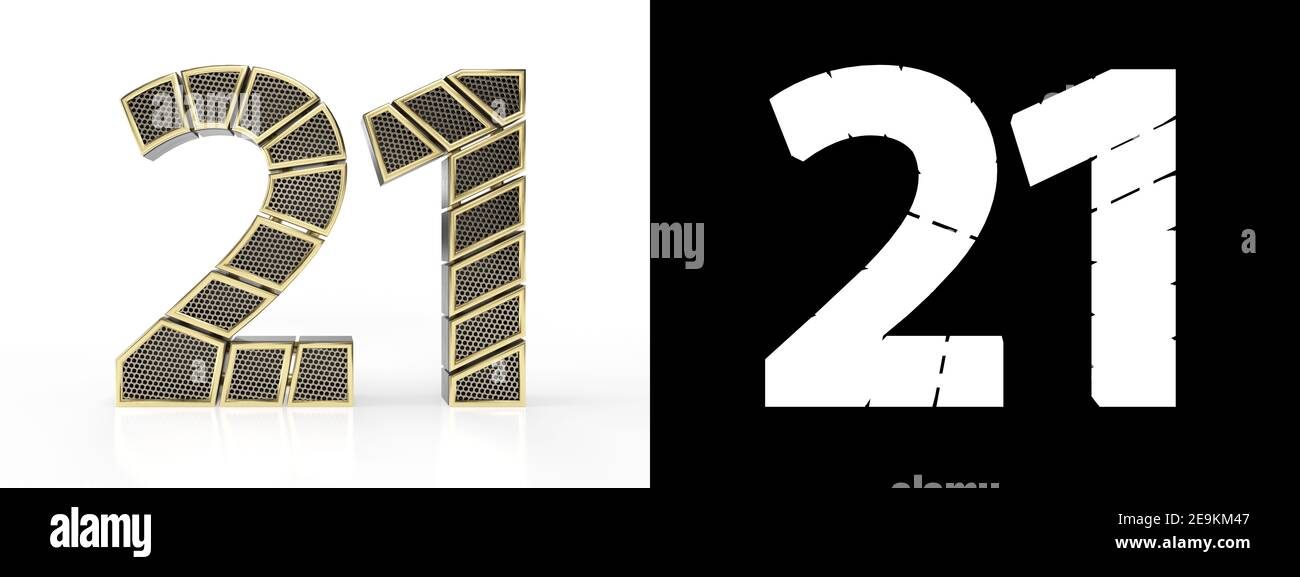 Gold number twenty-one (number 21) cut into perforated gold segments ...