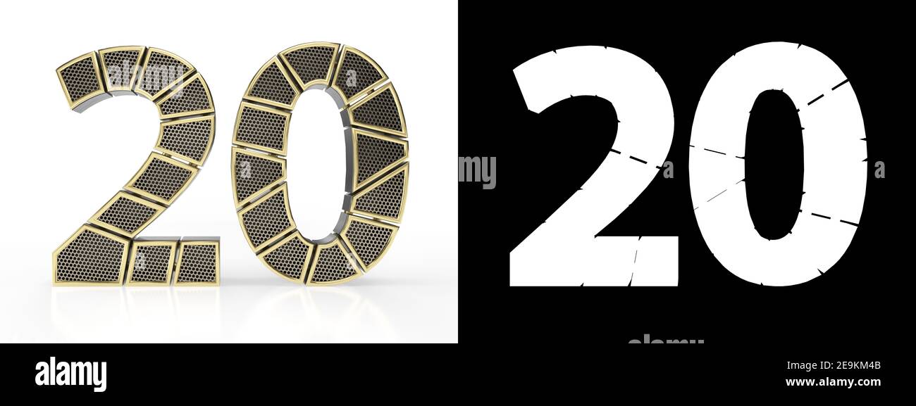 Gold number twenty (number 20) cut into perforated gold segments with ...