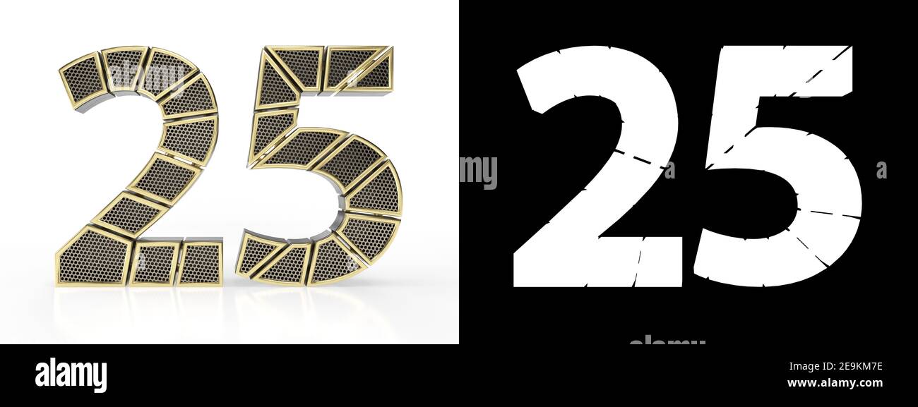 Gold number twenty-five (number 25) cut into perforated gold segments ...
