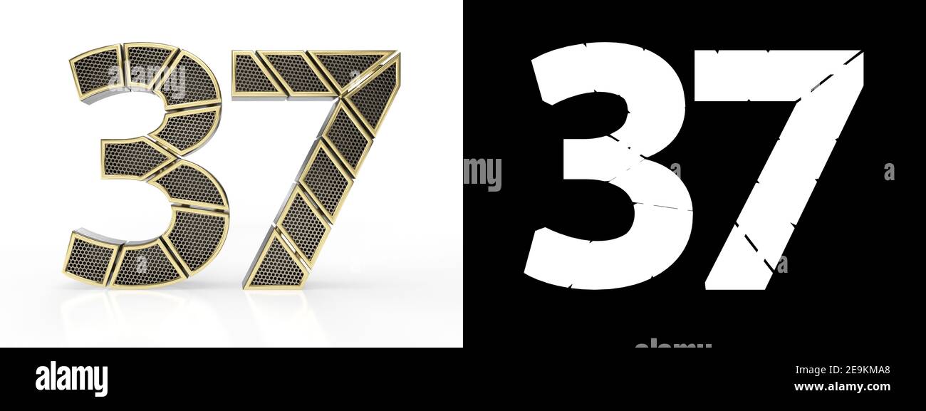 Gold number thirty-seven (number 37) cut into perforated gold segments ...