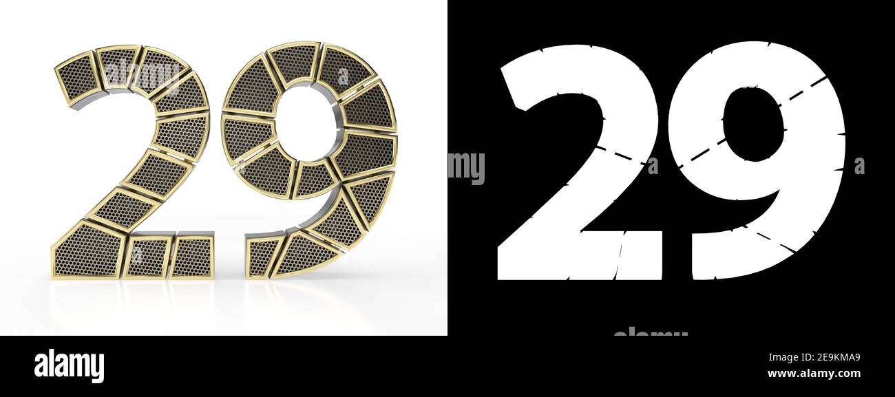 Gold number twenty-nine (number 29) cut into perforated gold segments ...
