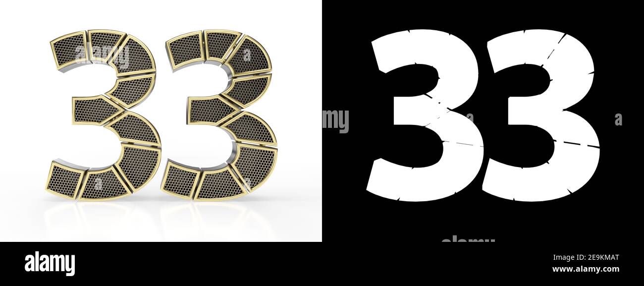 Gold number thirty-three (number 33) cut into perforated gold segments ...