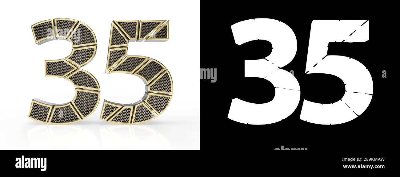 Gold number thirty-five (number 35) cut into perforated gold segments ...